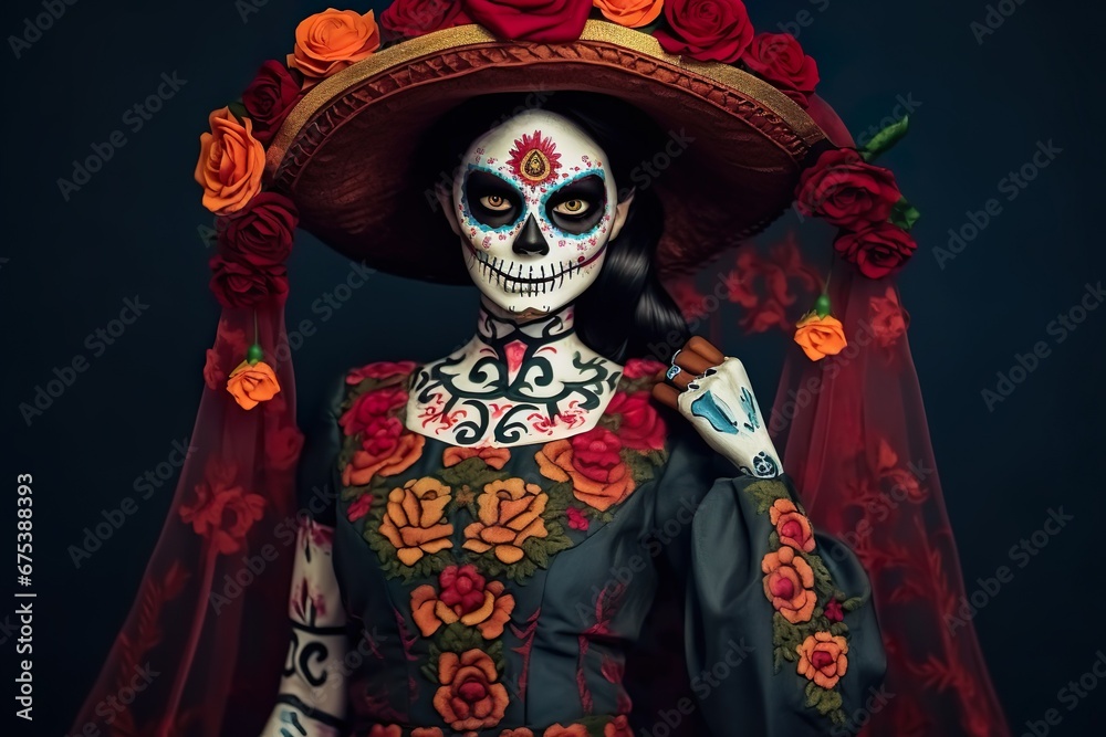 Day of the dead, dia de los muertos concept illustration of La catrina ...