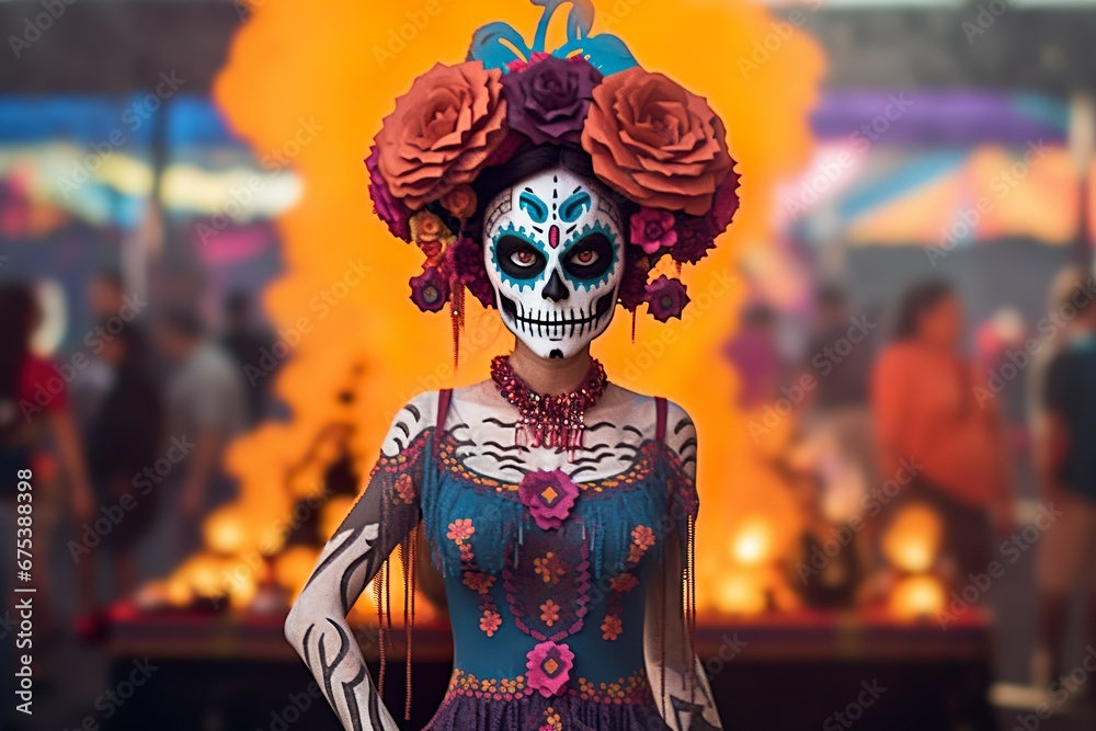 Day of the dead, dia de los muertos concept illustration of La catrina ...