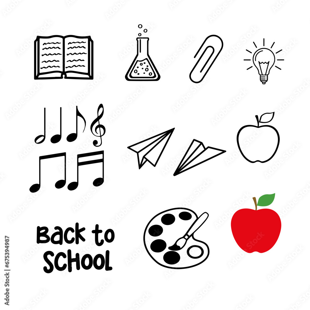 SVG School Bundle, Back to School Doodle Icons. Cut File Clip Art ...