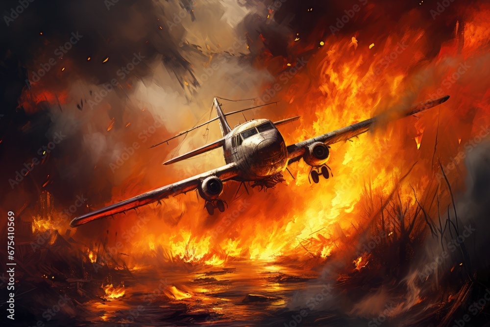 Burning airplane in the fire. 3d illustration. Clip art, The plane ...