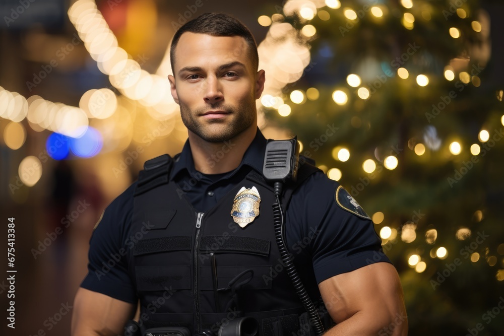 handsome policeman - police officer - wearing uniform in duty ...