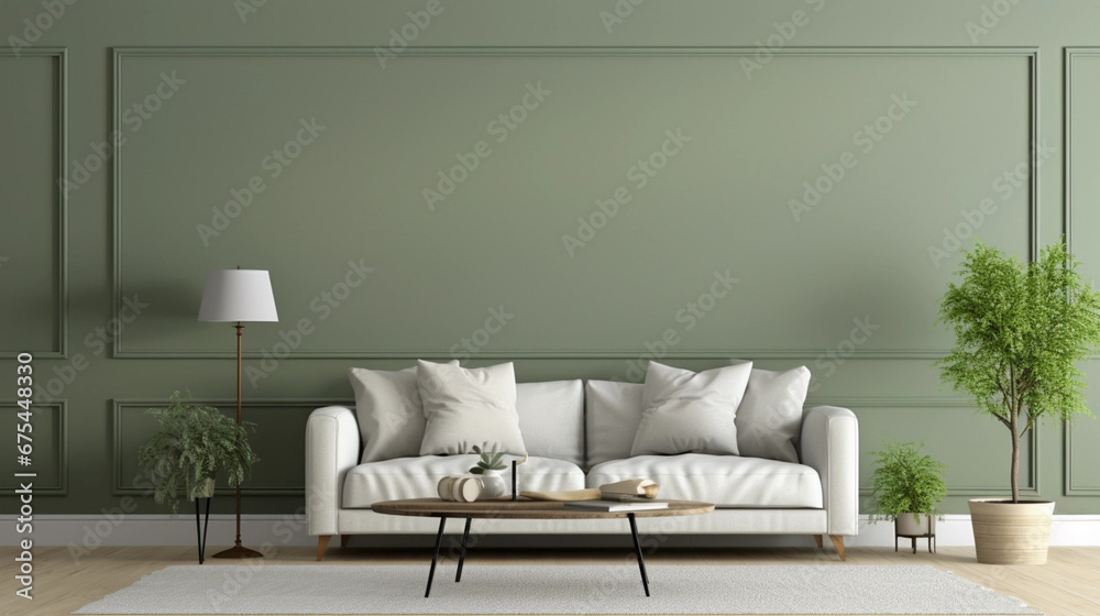 interior design for Modern cozy living room and sage green wall texture ...
