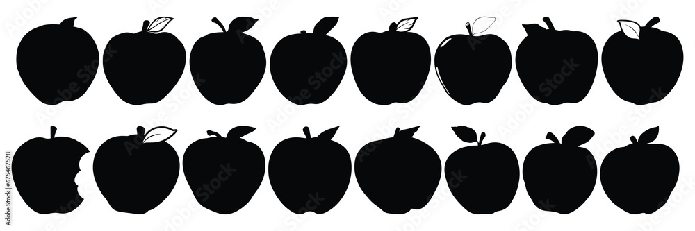 Apple fruit silhouettes set, large pack of vector silhouette design ...