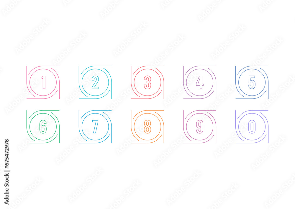 numbers in outline circles. 0-9 number names for business, education ...