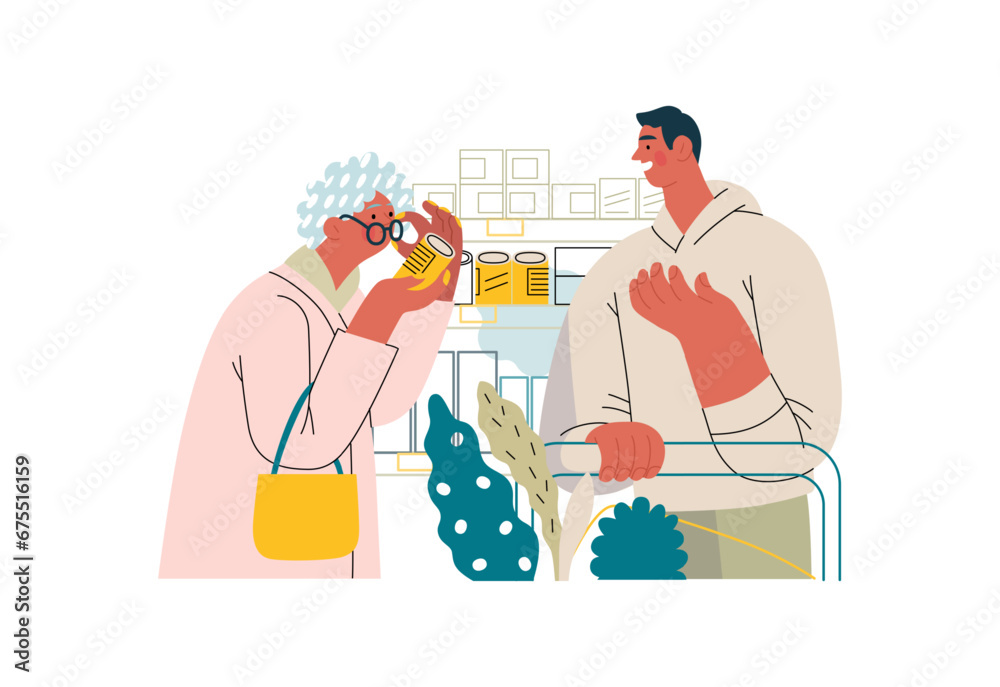 Mutual Support: Helping a visually impaired person -modern flat vector ...