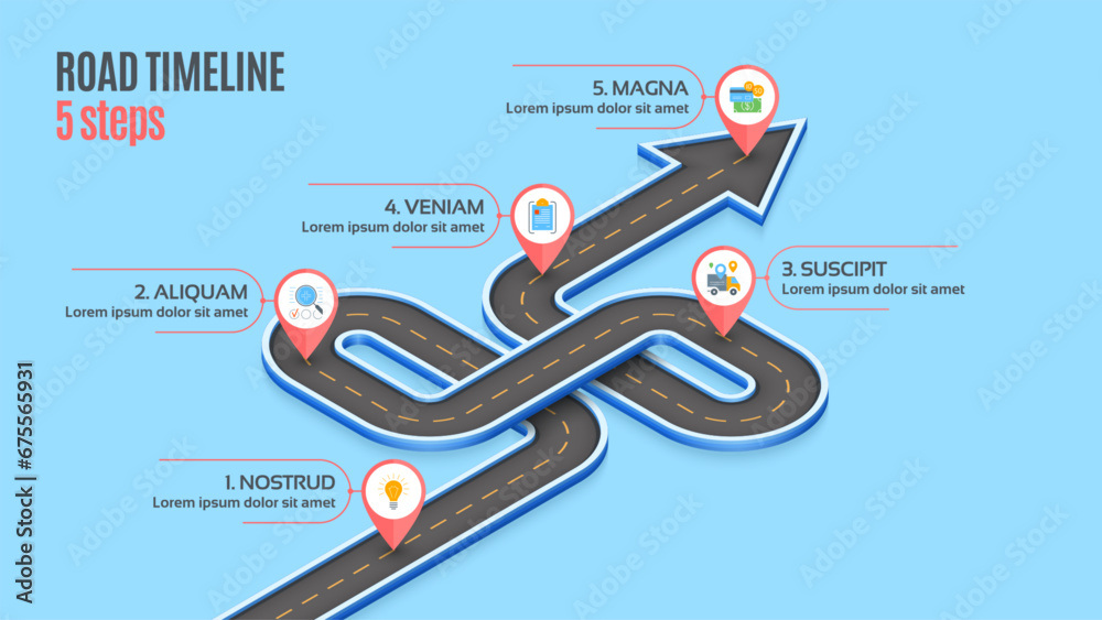 Isometric navigation map infographic 5 steps timeline concept. Stock ...