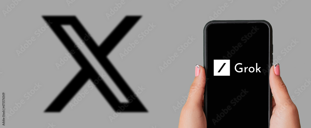 Стоковое фото «Buenos Aires, Argentina; 11-08-2023: Grok AI logo on ...