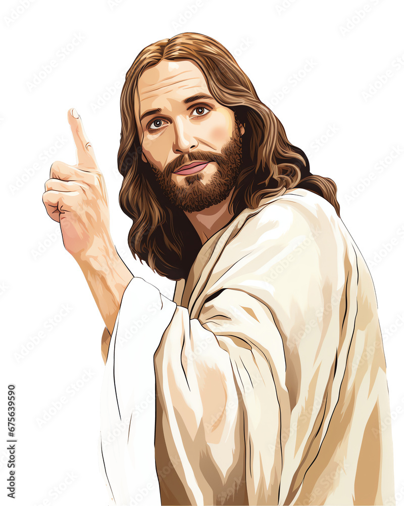 Bible Character Jesus Christ Pointing Finger Upward, Isolated Christian ... Bible Character Jesus Christ Pointing Finger Upward, Isolated Christian ...