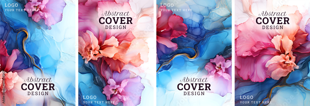 Colorful artistic cover template set, Luxury nature leaves pattern ...