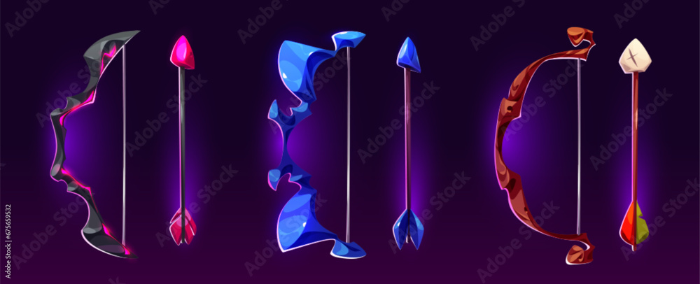 Magic game bows, arrows isolated on background. Vector cartoon ...