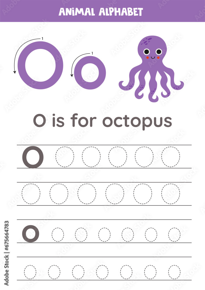 Tracing alphabet letters for kids. Animal alphabet. O is for octopus ...