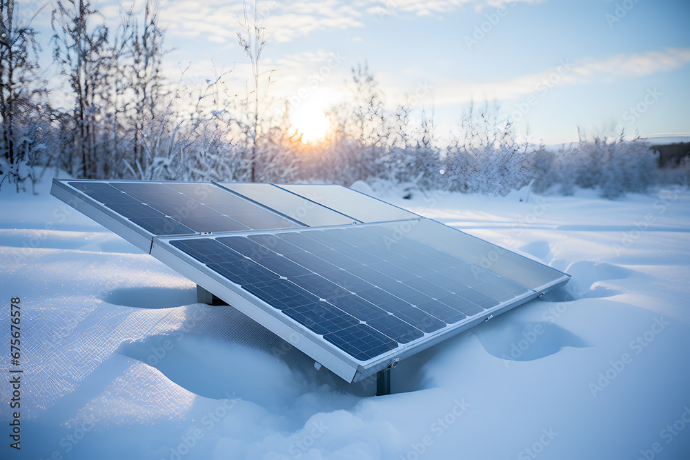 Photovoltaic solar cells in snow. Concept for problem with solar energy ...