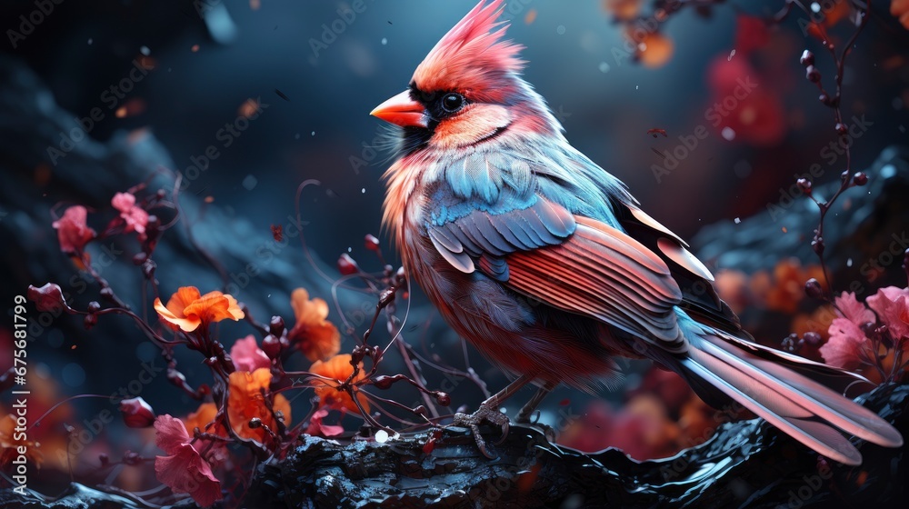 Cardinal Bird Winter Nature Landscape, Ultra Bright Colors, Background ...