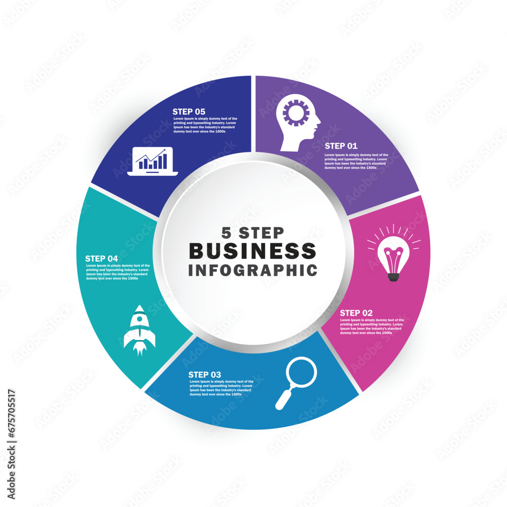 Vector infographic circle. Cycle diagram with 5 steps. Round chart that ...