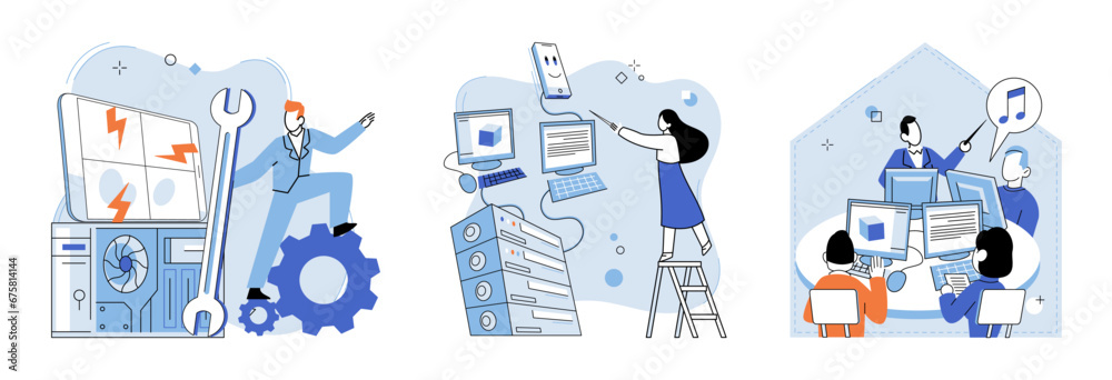 Computer lab. Vector illustration. The computer lab metaphor inspires ...