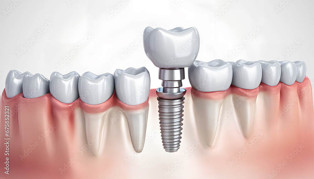 cross-section of a jaw, dental implant. detailed schematic illustration ...