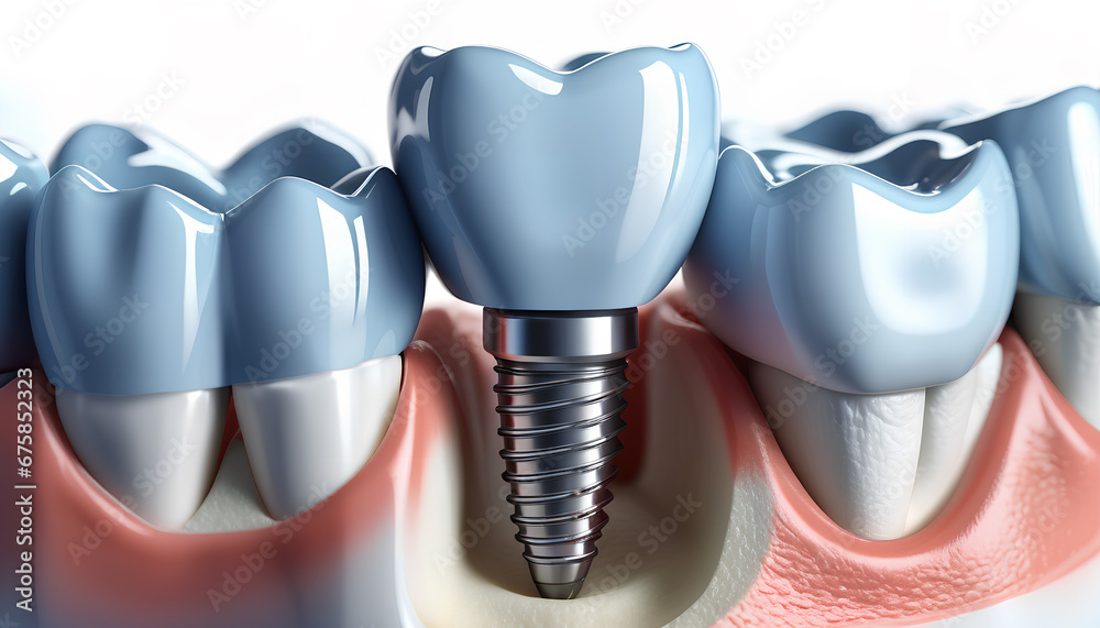 cross-section of a jaw, dental implant. detailed schematic illustration ...