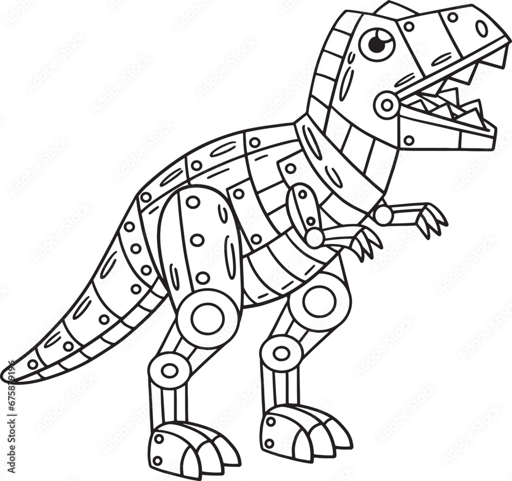 Robot T Rex Isolated Coloring Page for Kids Stock Vector | Adobe Stock