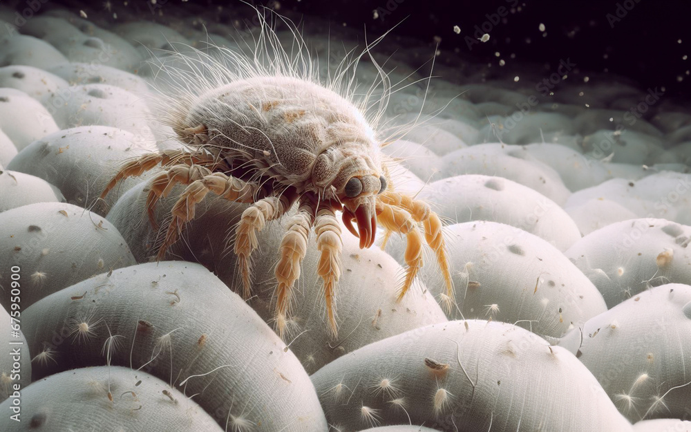 Enlarged image of dust mites on a mattress Causes of allergies and ...