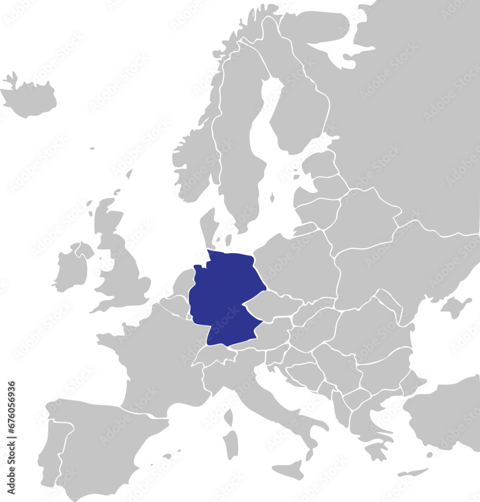 Blue CMYK national map of GERMANY inside simplified gray blank ...