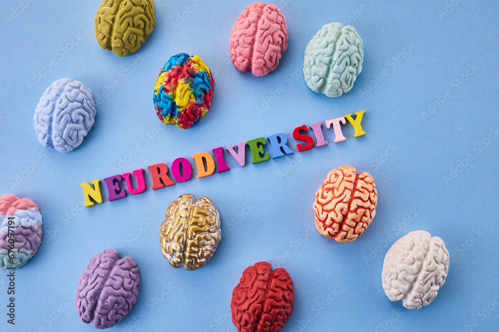 Neurodiversity concept. Multicolored figures of the brain Stock Photo ...