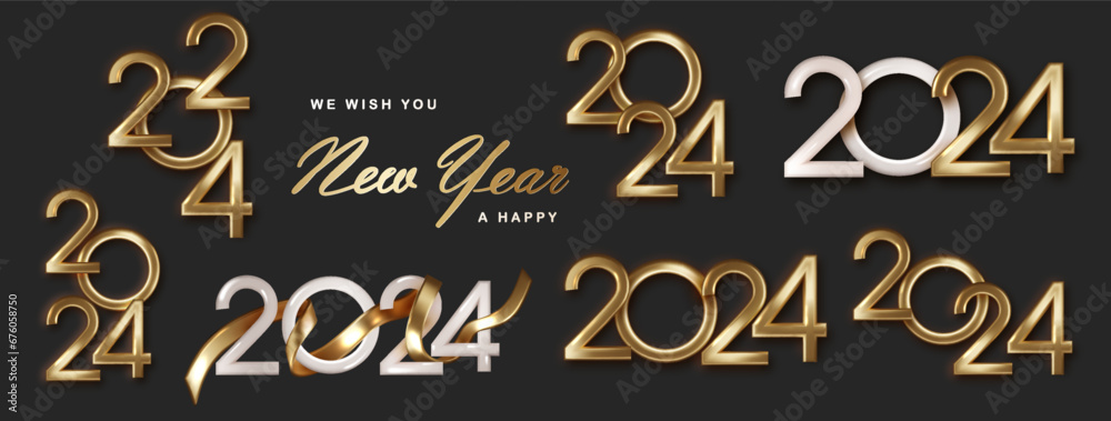 Collection 2024 gold numbers for New Year greeting cards, banners or ...