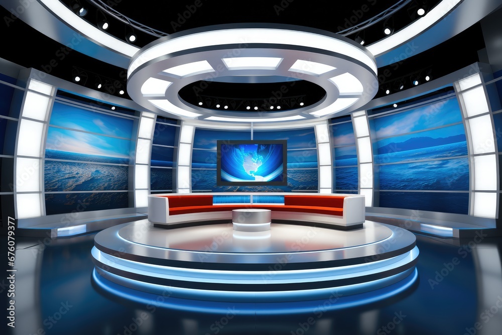 Very large virtual studio set for newsroom. Stock Illustration | Adobe ...