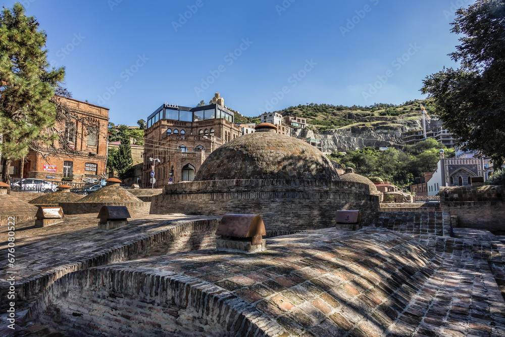 Fragment of famous brick Sulfur Baths. Sulfur Baths located in one of ...