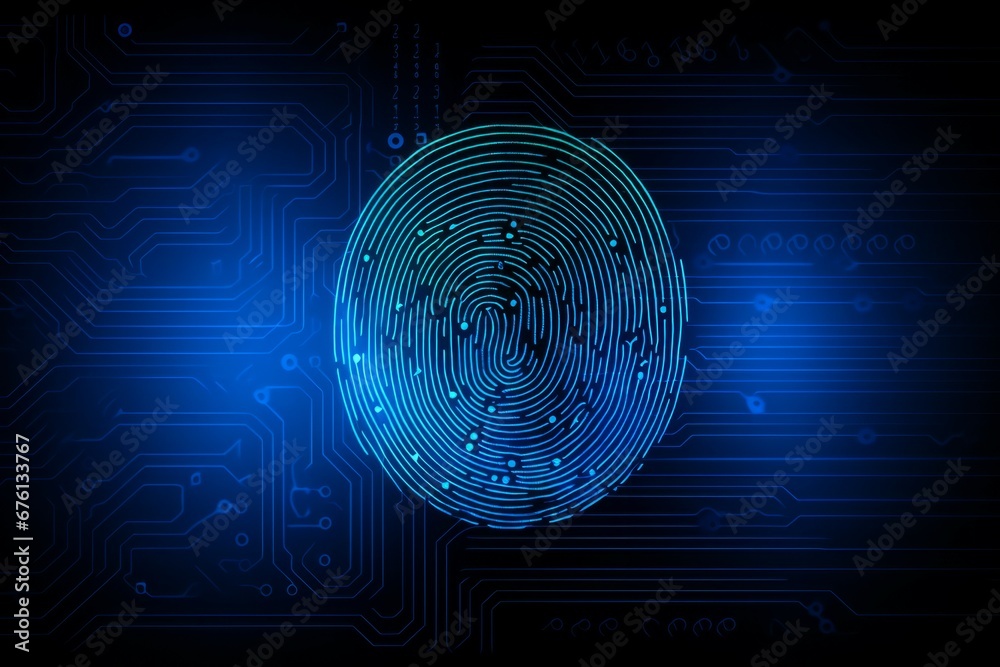 Blue background fingerprint indentification to access personal ...