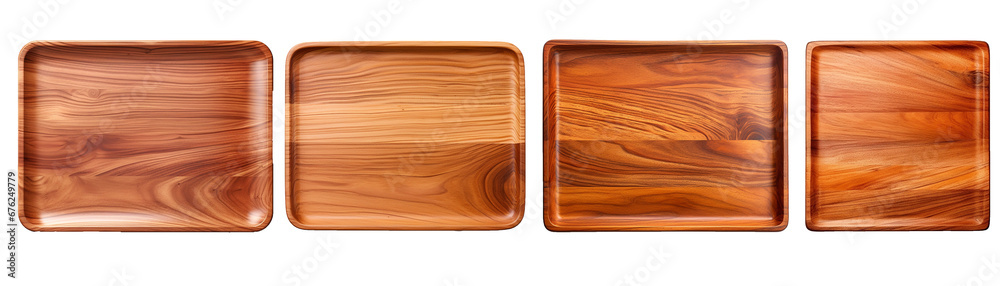 Set of top view rectangle wooden tray. Wood kitchen rectangle board ...