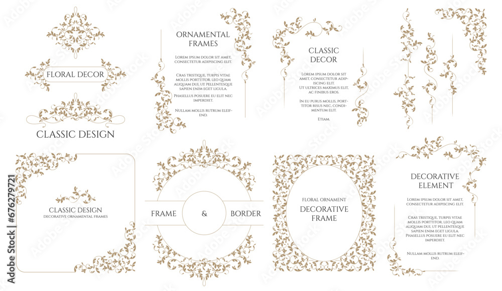 Set of decorative frames, corners and borders. Graphic design page ...
