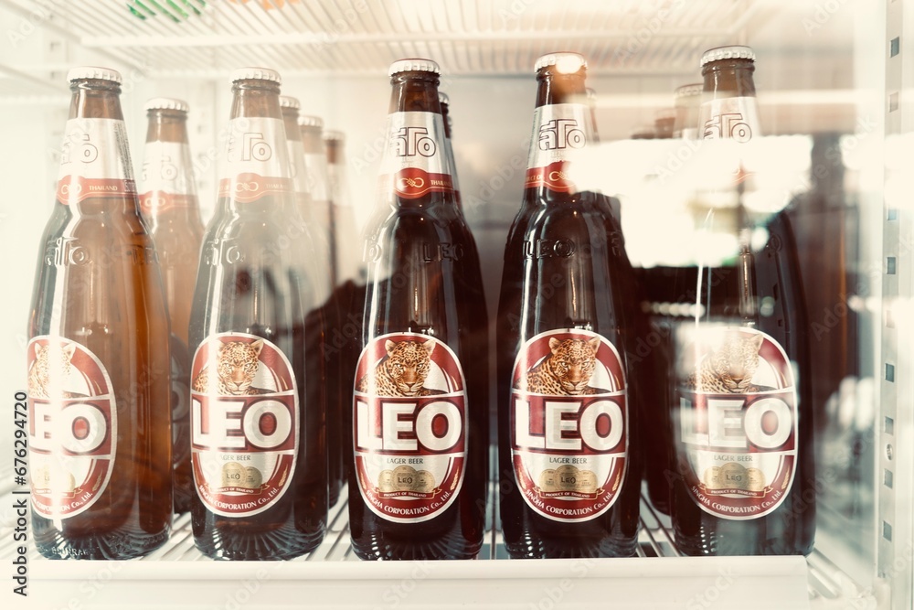 Buriram Thailand, 13 November 2023 Leo beer logo, international Thai ...