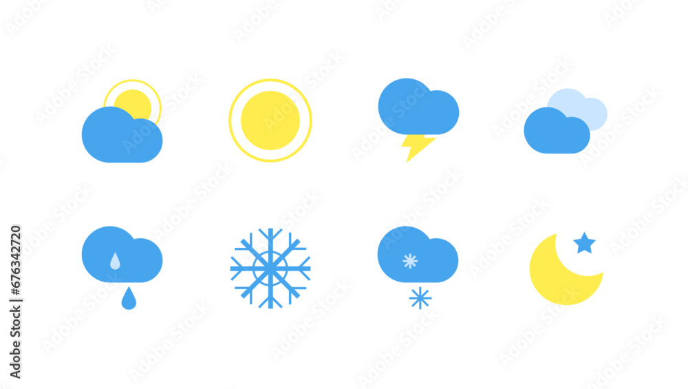 Set blue weather icons collection. Isolated from background. Each icon ...