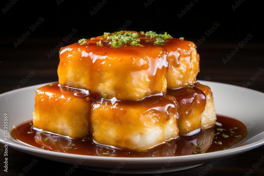 Traditional chinese new year nian gao rice cakes with exposed sticky ...