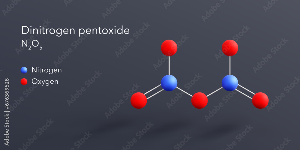 Dinitrogen Pentoxide Molecule 3d Rendering Flat Molecular Structure With Chemical Formula And