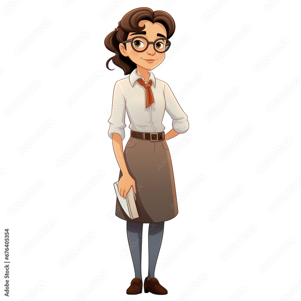 2D cartoon flat image of a female teacher with clothes suitable for ...