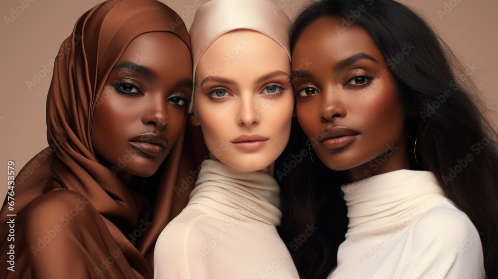 multinational young models with different skin colors. portrait Stock ...