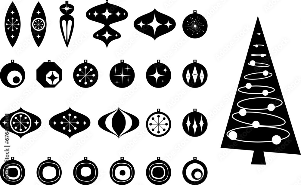 Christmas Tree Ornaments Bundle Mid Century Modern Vintage Christmas ...