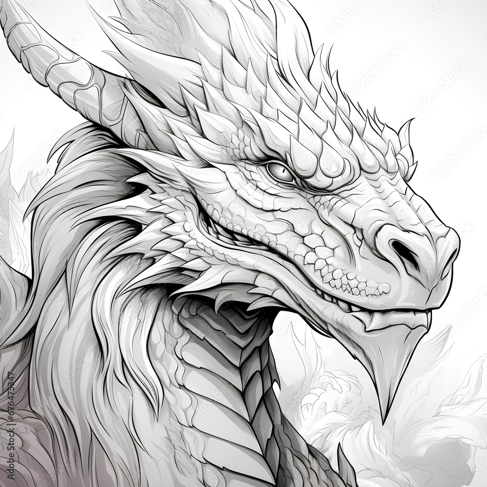Coloring book of dragon for children and adults. Illustration isolated ...