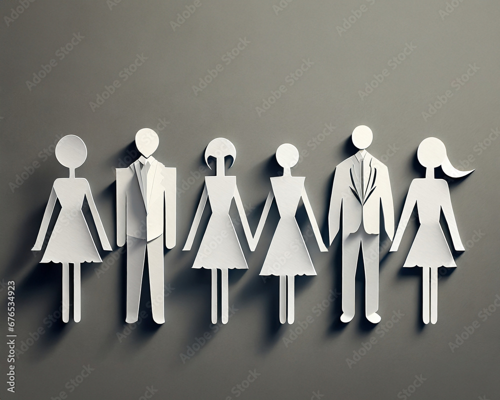 Monochrome paper cut-outs of human figures in various attires ...