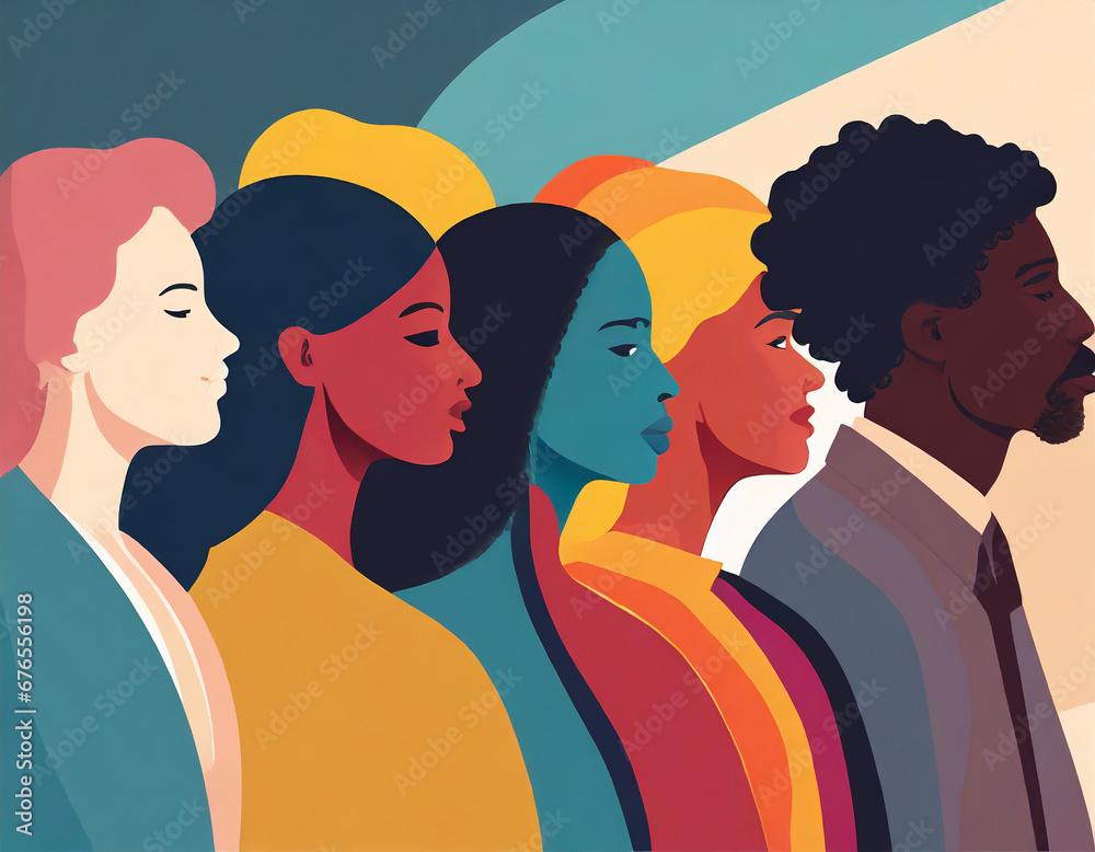 Silhouette profile face group of men and women of diverse culture ...