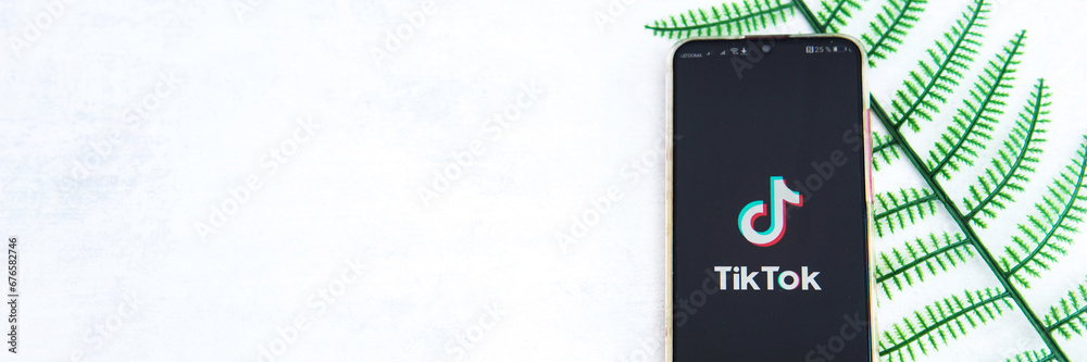 Tver, Russia-August 5, 2020, the tik tok logo on the smartphone screen ...