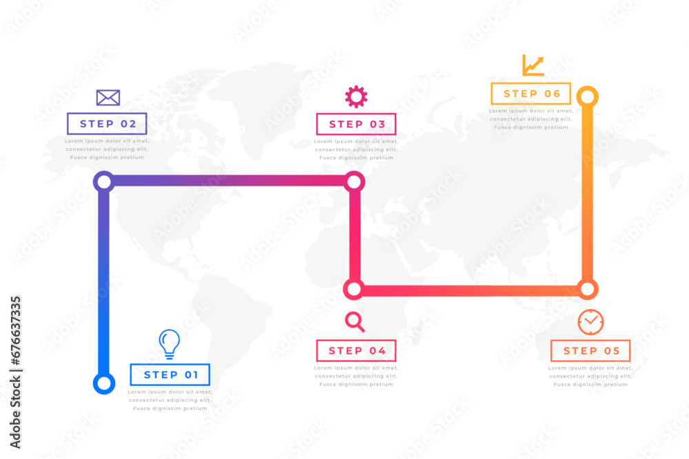 6 step milestone route map layout with execution plan Stock Vector ...