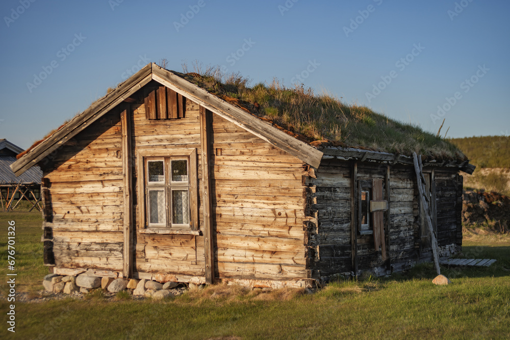 Sami people culture Traditional wooden buildings and structures Stock ...