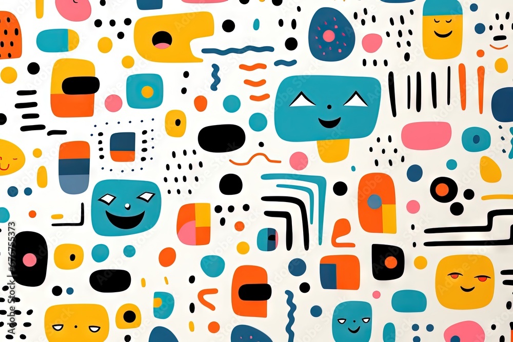 Children's cartoon abstract minimalist backdrop doodle drawing with ...