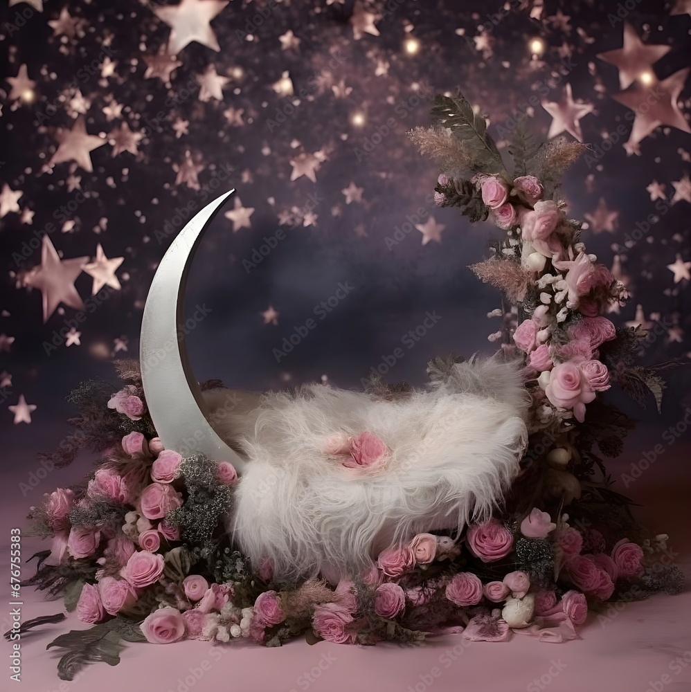 Moon Newborn Digital Backdrop, Baby Girl Boy Photo Shoot, Crescent Moon ...