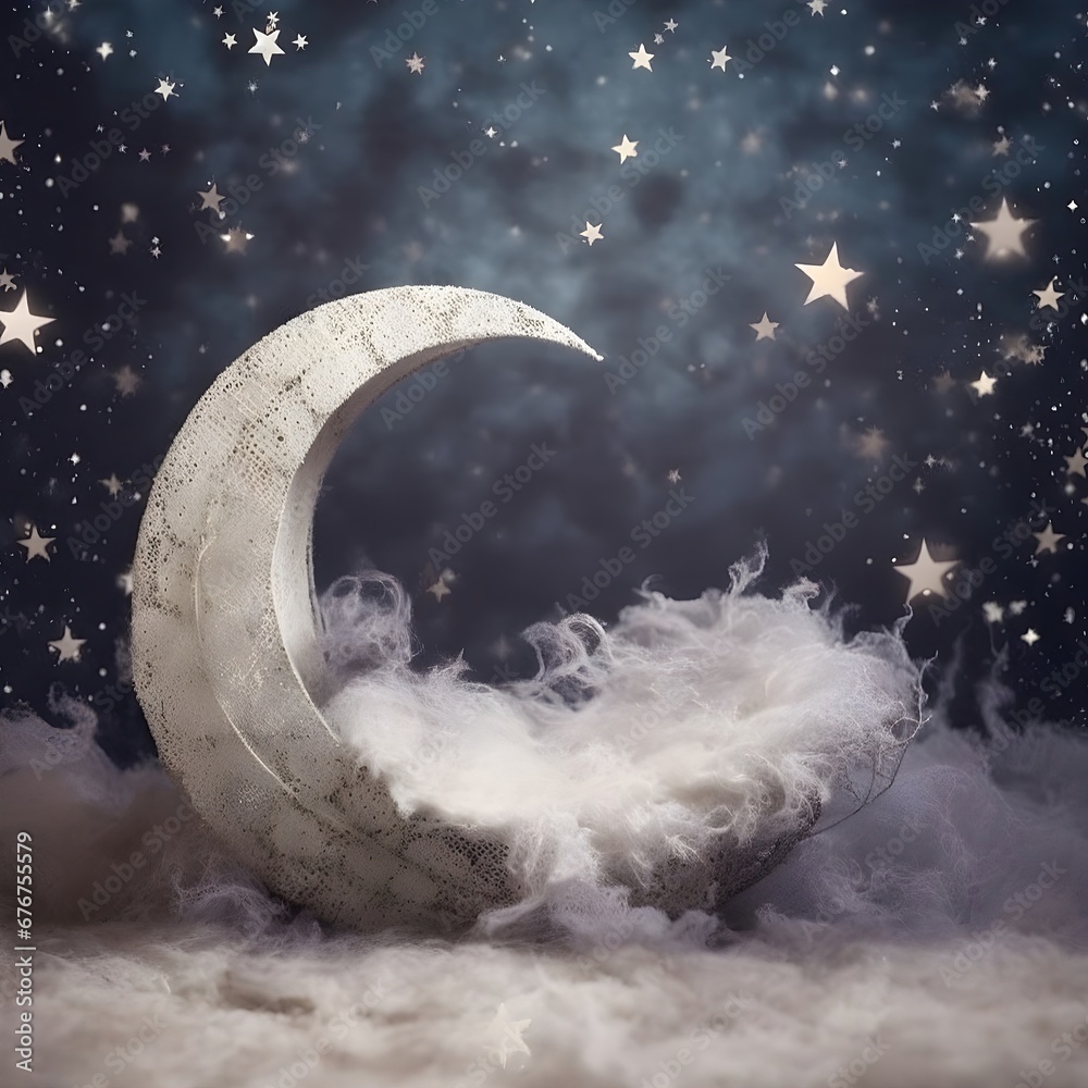 Moon Newborn Digital Backdrop, Baby Girl Boy Photo Shoot, Crescent Moon ...