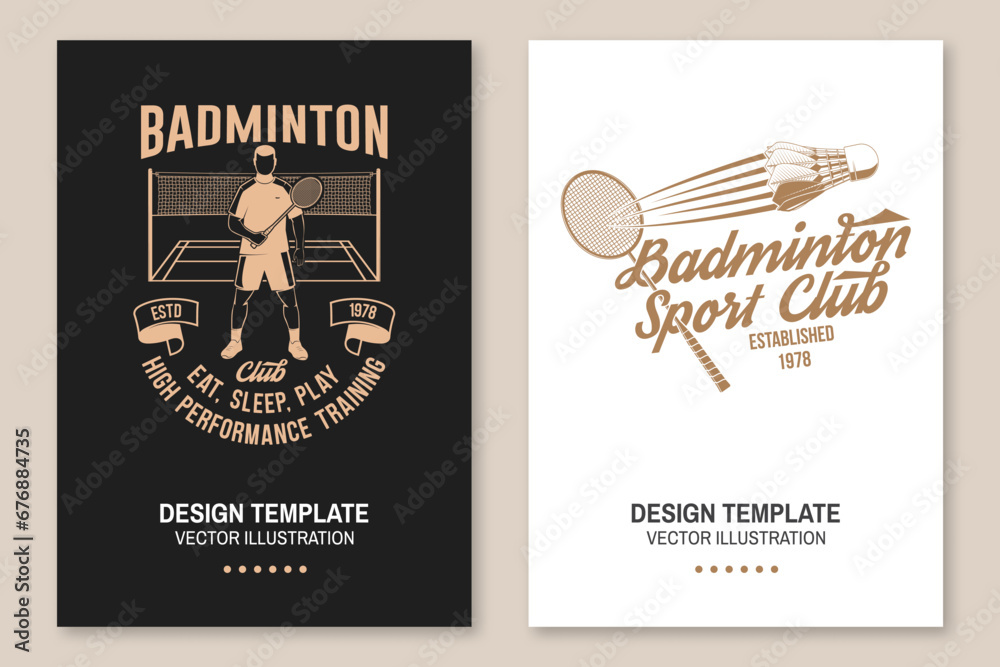 Set of badminton sport vintage flyer, poster design. Vector. Editable ...