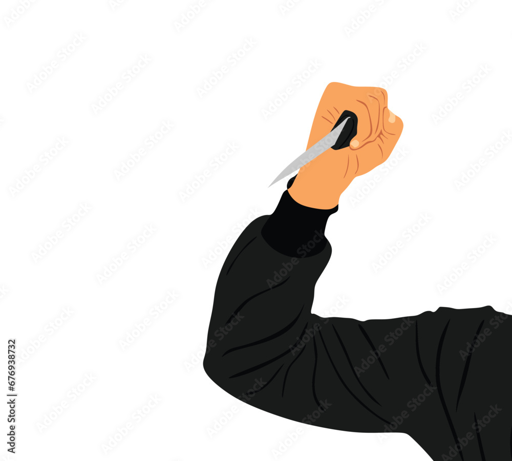 Image vectorielle Stock Burglar man with knife in hand attacking on ...