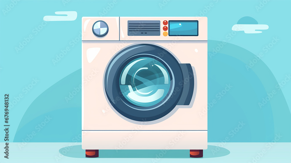 Washing machine. Illustration in cartoon style. Isolated on blue ...